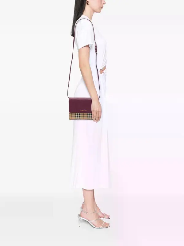 Burberry 2012-2026 Haymarket Check Coated Canvas And Calfskin Loxley Crossbody Bag - Red