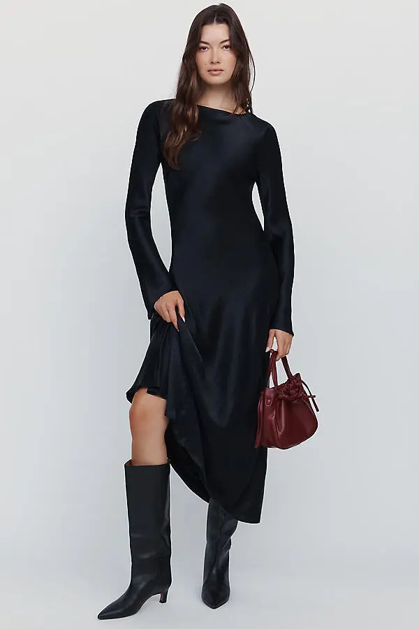 Anthropologie Sat Cowl Back Midi Dress - Black
