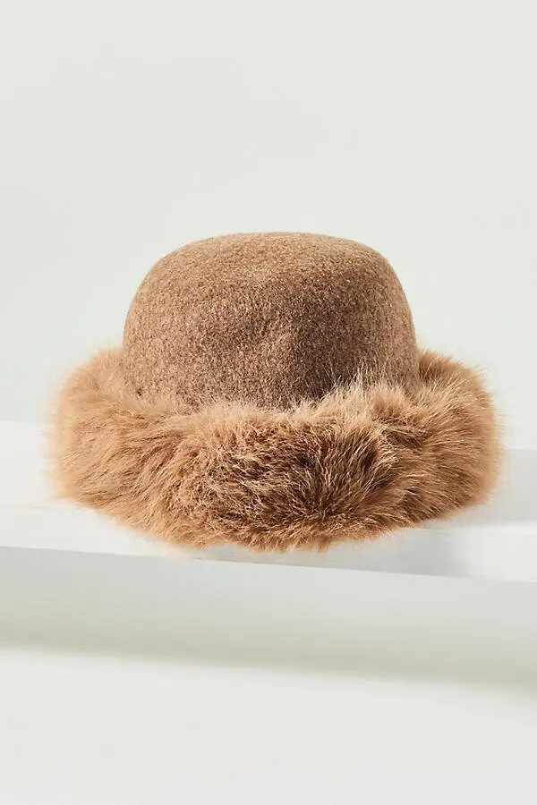 LUCKY ZONE Faux Fur Bucket Hat - Tan