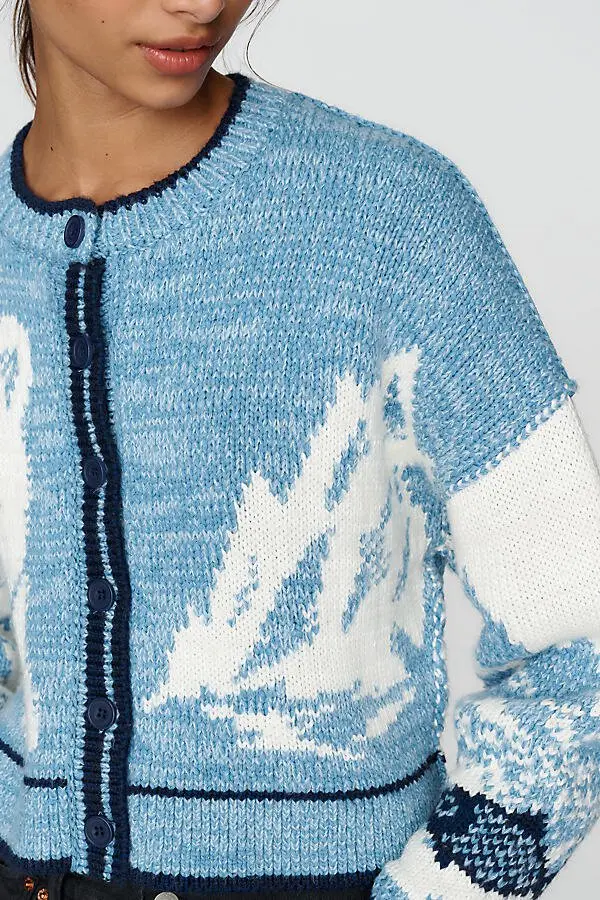 Anthropologie Pilcro Cotton Wool Blend Polar Bear Tarsia Cardigan