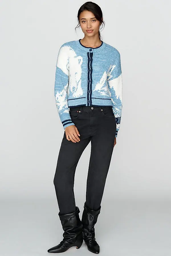 Anthropologie Pilcro Cotton Wool Blend Polar Bear Tarsia Cardigan
