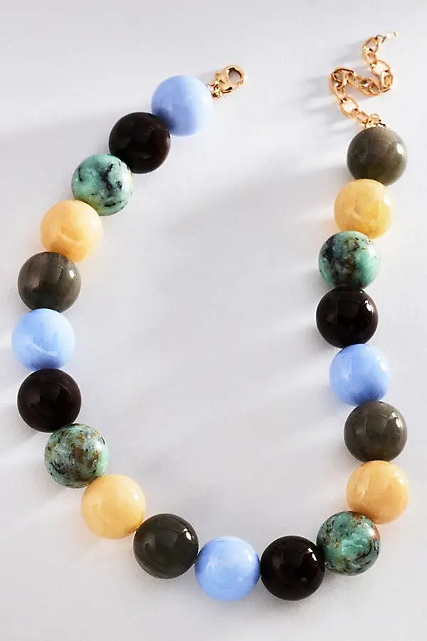 Anthropologie Chunky Beaded Necklace - Blue Pattern