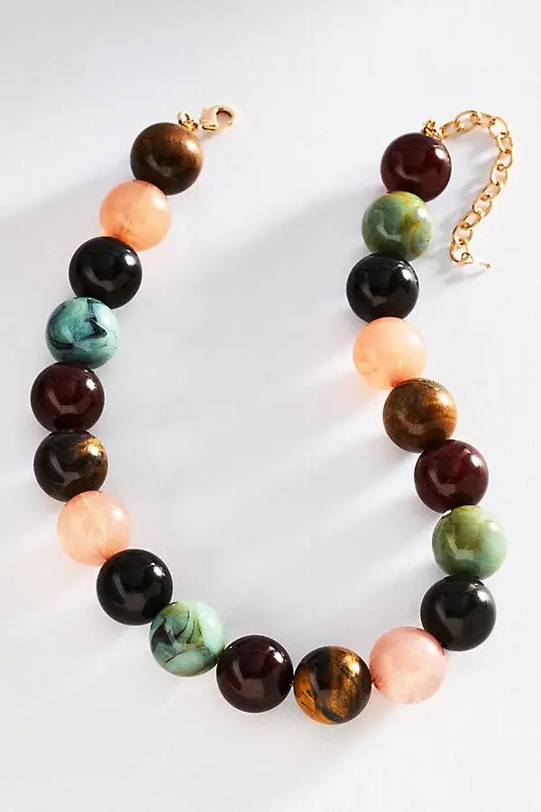 Anthropologie Chunky Beaded Necklace - Neutral Pattern
