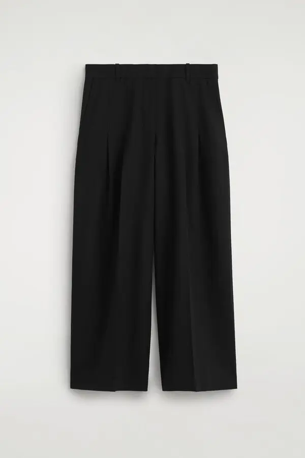 Cos Pleated Wool-blend Wide-leg Pants - Black