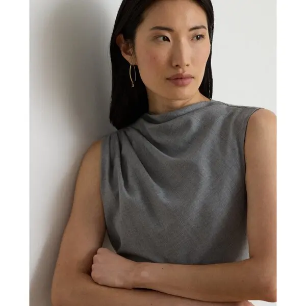 Ralph Lauren Pleated Mélange Wool Sleeveless Dress
