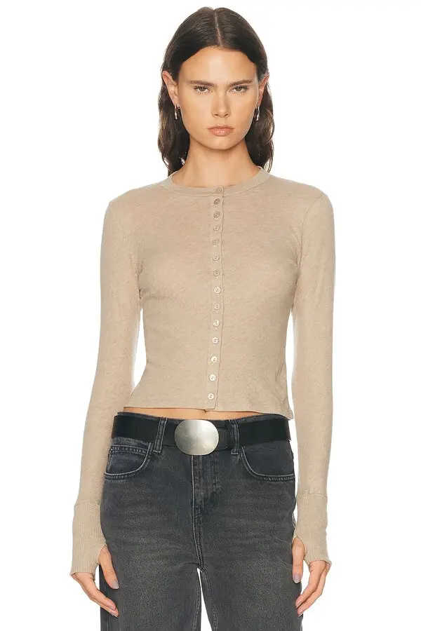 Enza Costa Fine Cashmere Jersey Cardigan In Beige