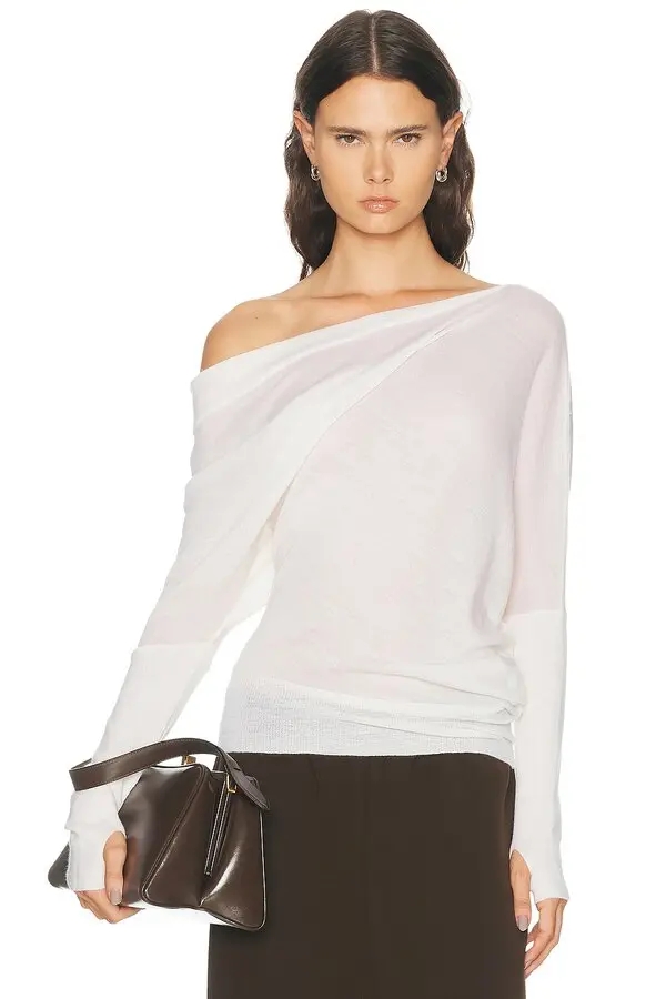 Enza Costa Tissue Cashmere Slouch Sweater In White