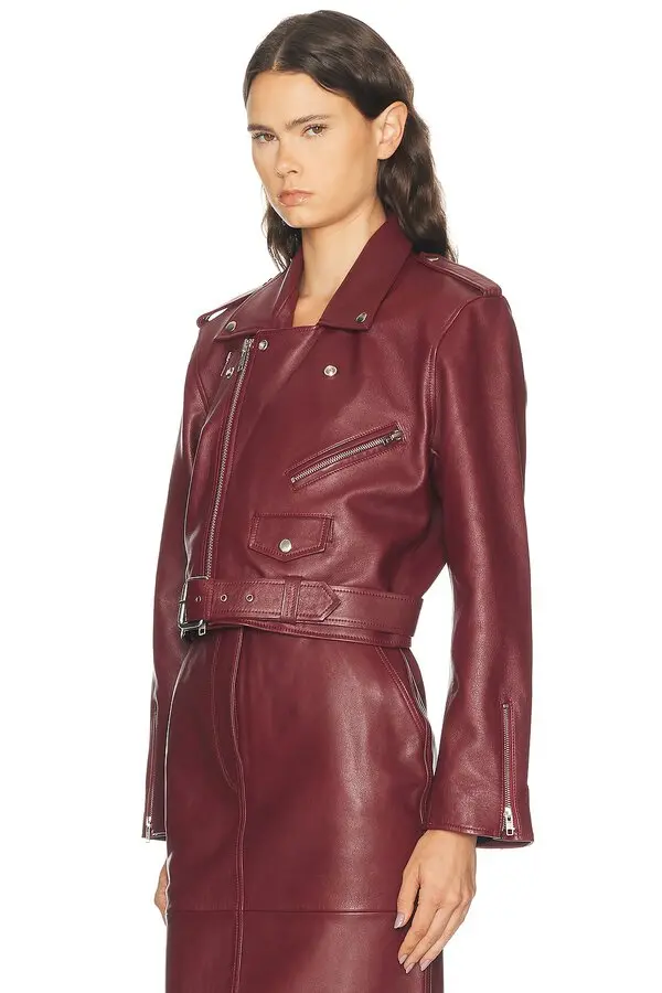 Alex Perry Cropped Biker Jacket In Burgundy