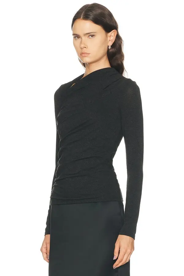 Enza Costa Lurex Jersey Long Sleeve Slash Top In Charcoal