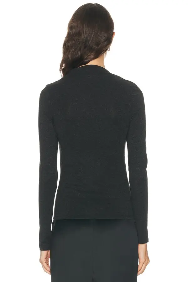 Enza Costa Lurex Jersey Long Sleeve Slash Top In Charcoal