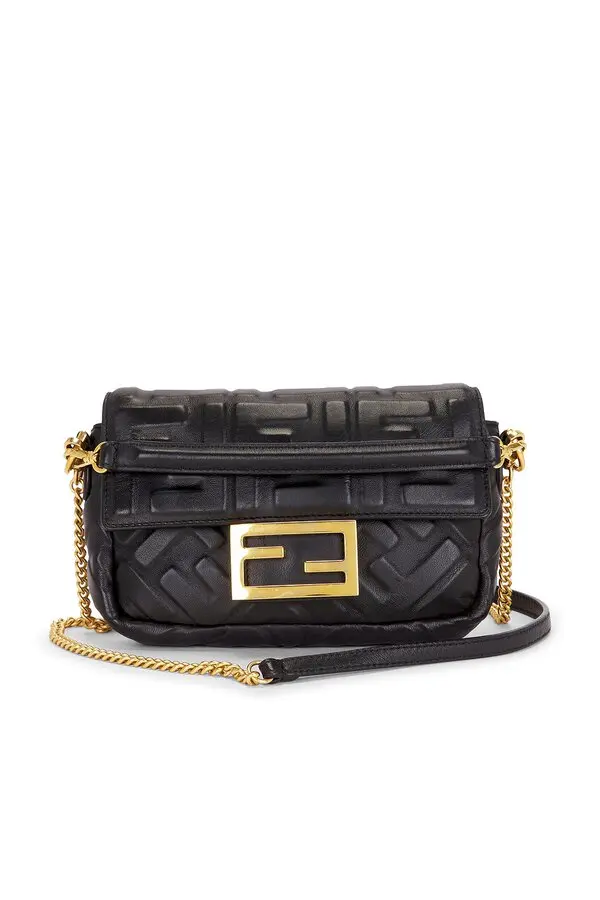 Fendi Ff Embossed Mini Baguette Shoulder Bag