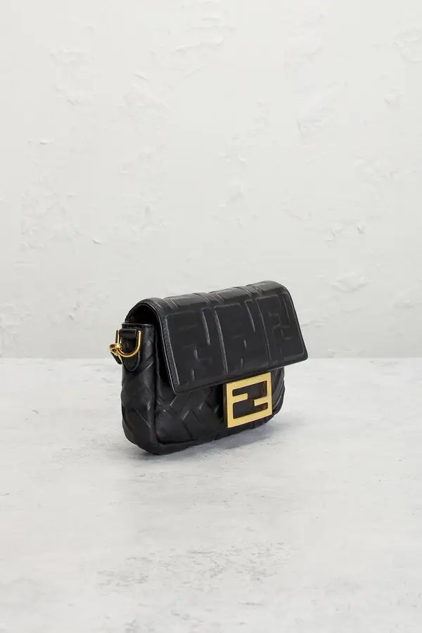 Fendi Ff Embossed Mini Baguette Shoulder Bag