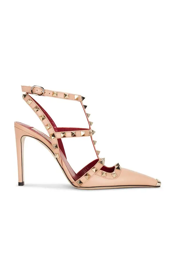 Valentino Garavani Rockstud Ankle Strap Pump In Peach - Light Phard