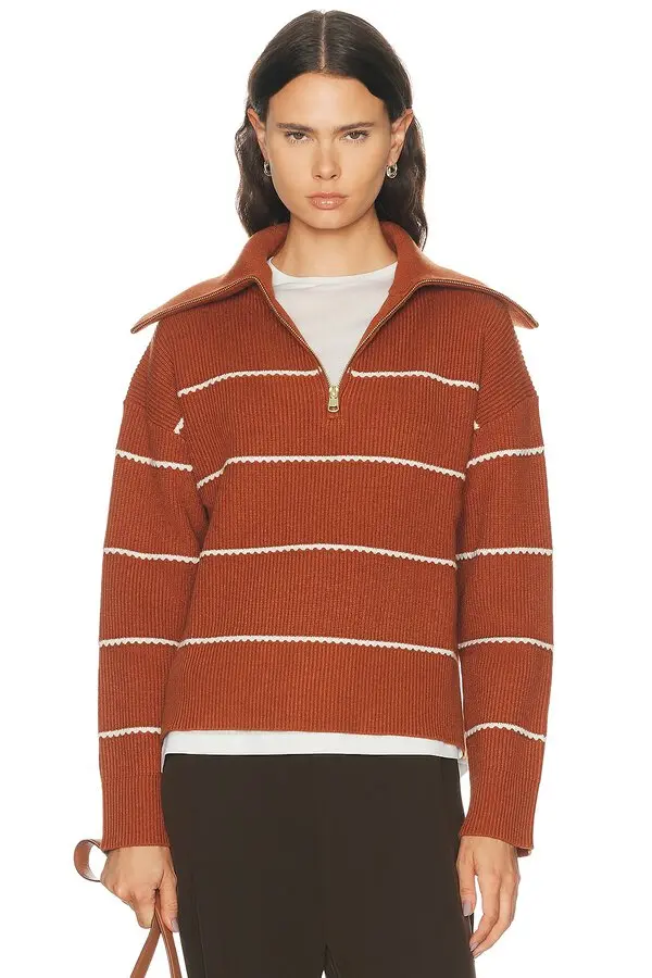 Varley Swanson Half Zip Knit Sweater In Rust