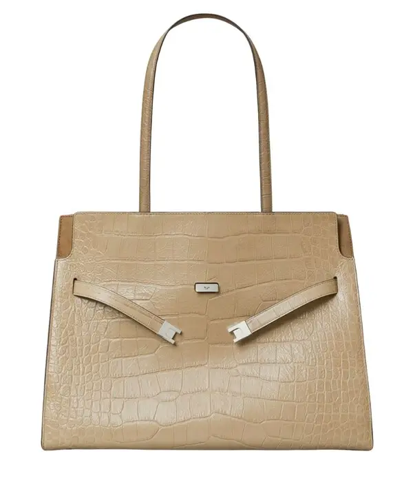 Tory Burch Lee Radziwill Croc-embossed Leather Tote Bag - Ginger