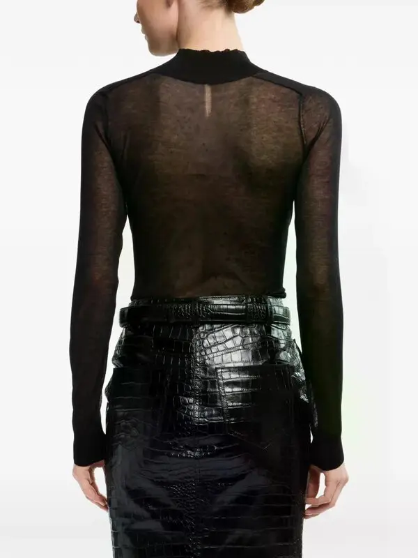 Elie Saab Sheer-knit Mock-neck Sweater