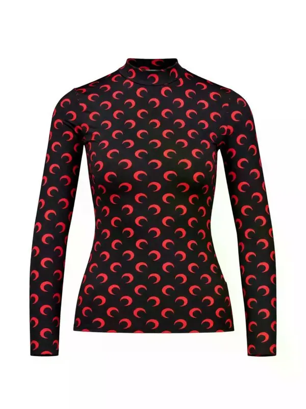 MARINE SERRE Moon Printed Jersey Long Sleeve Highneck Top