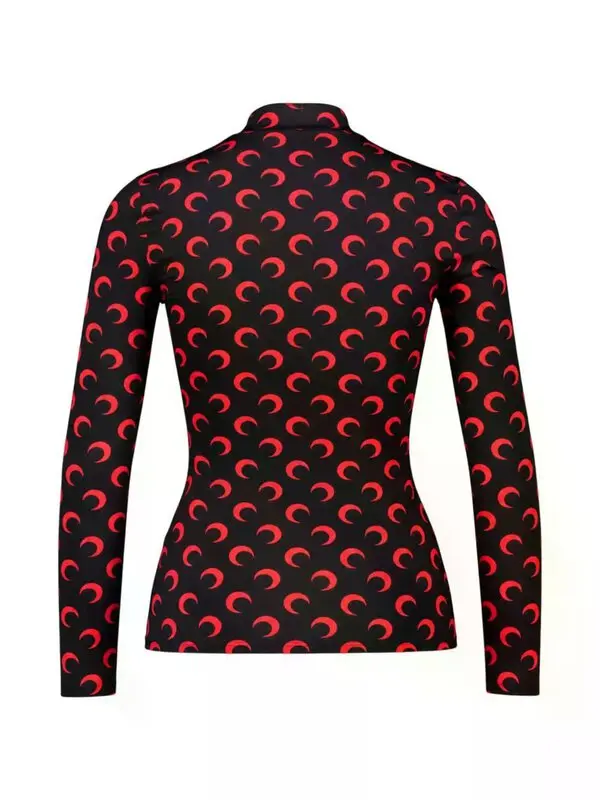 MARINE SERRE Moon Printed Jersey Long Sleeve Highneck Top
