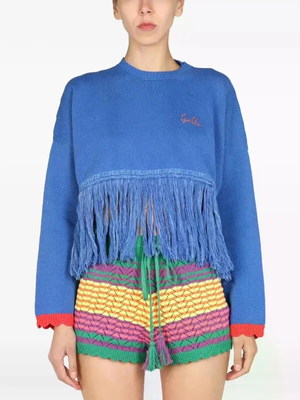 ALESSANDRA GALLO Fringed Logo-embroidered Sweater