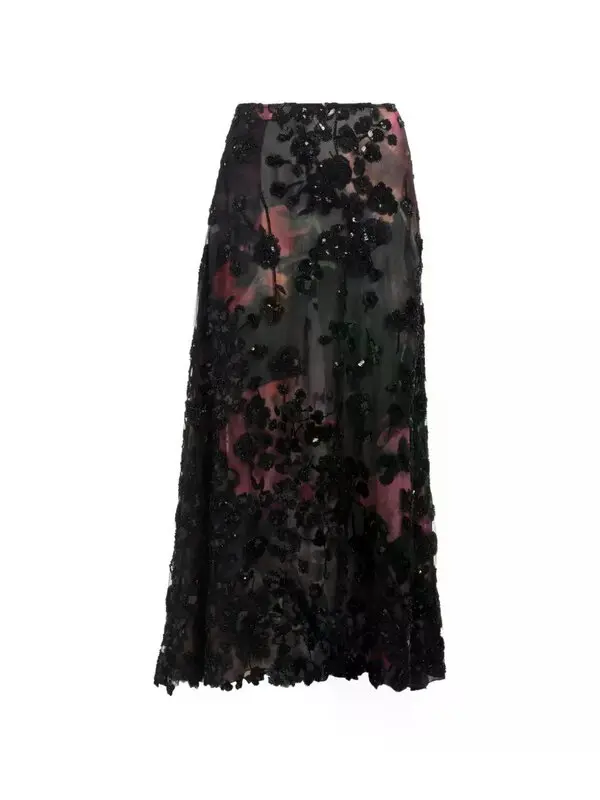 Elie Saab Sequin-embellished Embroidered Tulle Midi Skirt - Black