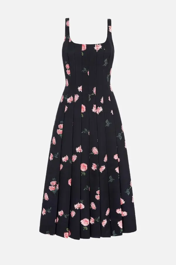 EMILIA WICKSTEAD Adele Dress In Pink Ditsy Chrysanthemum On Taffeta Faille