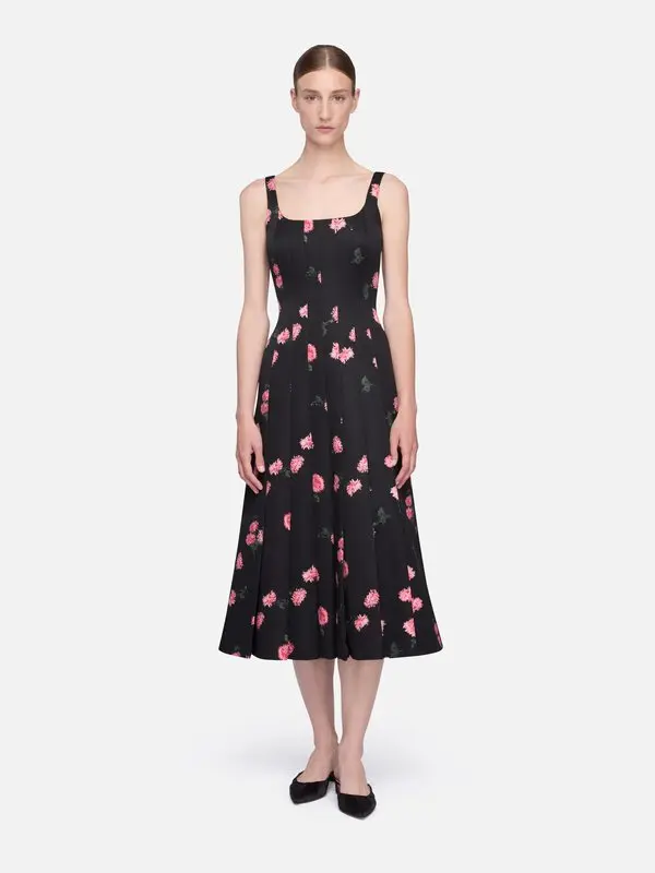 EMILIA WICKSTEAD Adele Dress In Pink Ditsy Chrysanthemum On Taffeta Faille