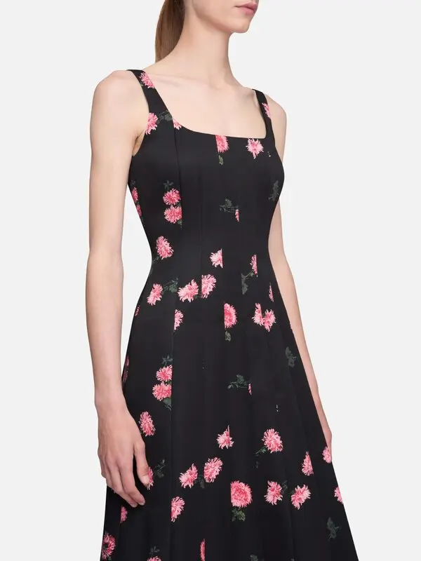 EMILIA WICKSTEAD Adele Dress In Pink Ditsy Chrysanthemum On Taffeta Faille