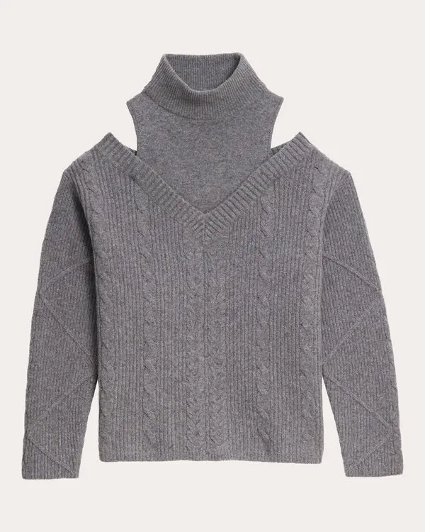 Helmut Lang Cable Knit Wool Layered Off-shoulder Turtleneck