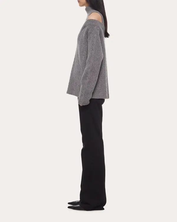 Helmut Lang Cable Knit Wool Layered Off-shoulder Turtleneck