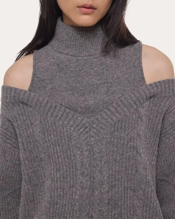 Helmut Lang Cable Knit Wool Layered Off-shoulder Turtleneck