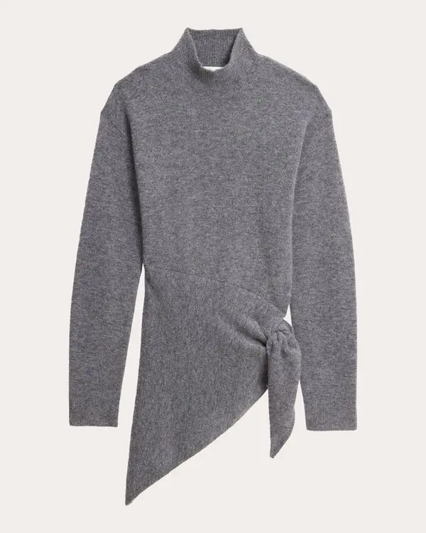 Helmut Lang Wool Gathered Tie Mock Neck Sweater