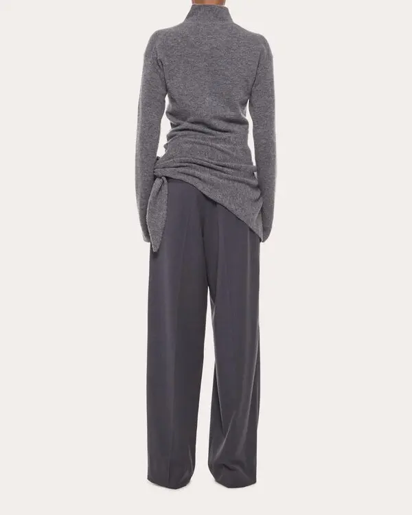 Helmut Lang Wool Gathered Tie Mock Neck Sweater
