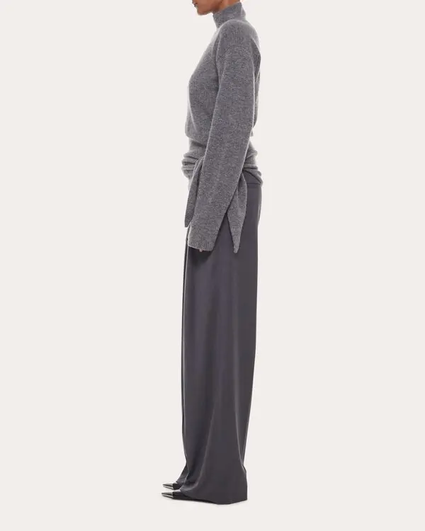 Helmut Lang Wool Gathered Tie Mock Neck Sweater