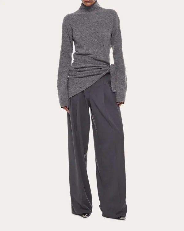 Helmut Lang Wool Gathered Tie Mock Neck Sweater