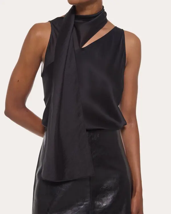 Helmut Lang Silk Asymmetric Scarf Sleeveless Top