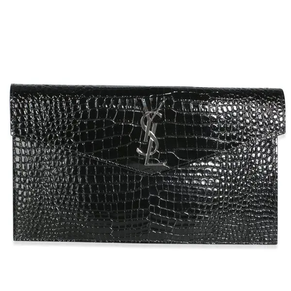 Saint Laurent Croc Embossed Calfskin Uptown Pouch