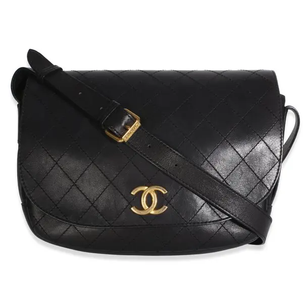 Chanel Quilted Calfskin Half Moon Flap Messenger Bag - Black