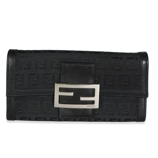 Fendi Vintage Zucchino Canvas Continental Flap Wallet - Black