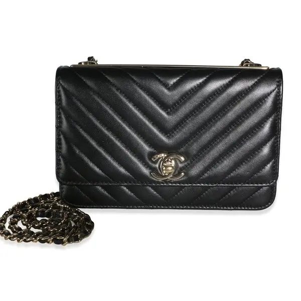 Chanel Chevron Lambskin Trendy Cc Wallet On Chain - Black