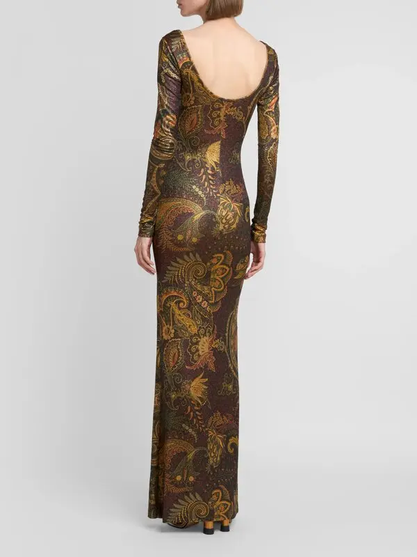 Etro Paisley Jersey Scoopneck Column Maxi Dress
