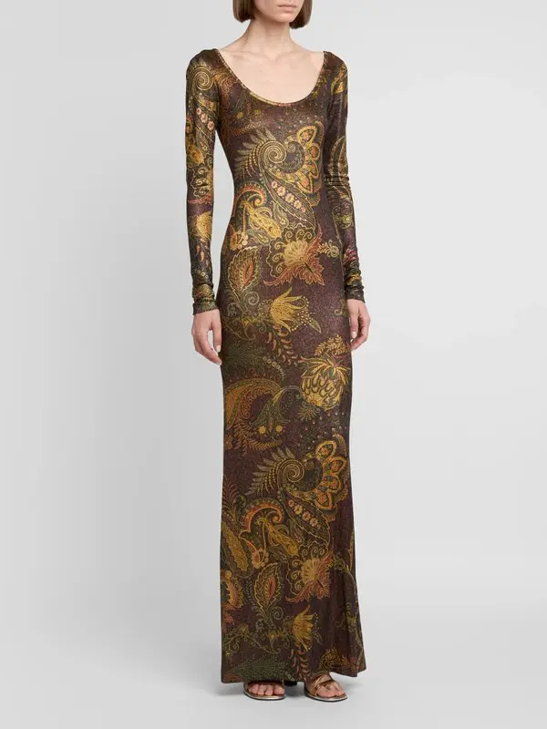 Etro Paisley Jersey Scoopneck Column Maxi Dress