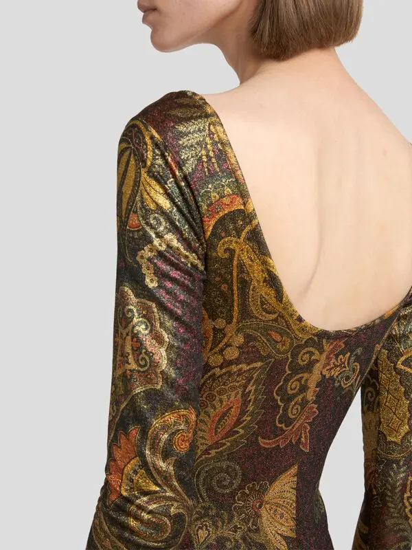 Etro Paisley Jersey Scoopneck Column Maxi Dress