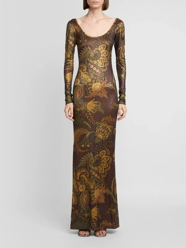 Etro Paisley Jersey Scoopneck Column Maxi Dress