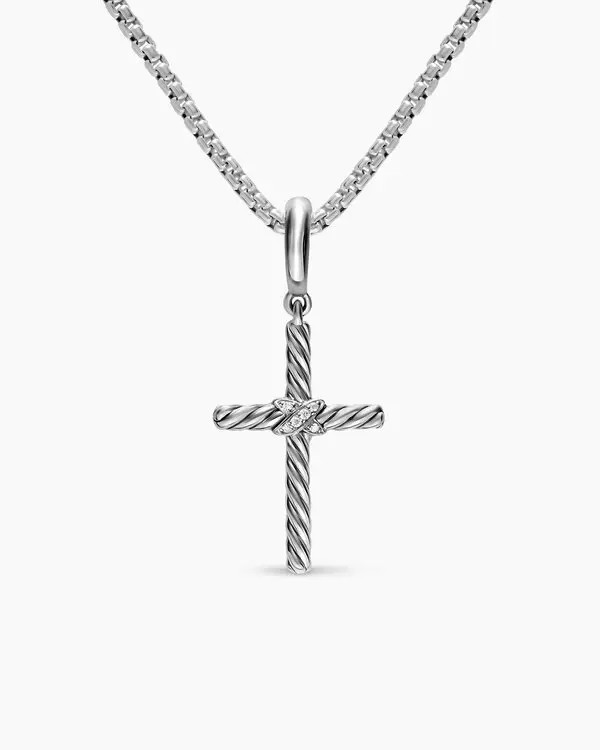 David Yurman Cross Amulet In Sterling Silver With Diamonds - Diamond