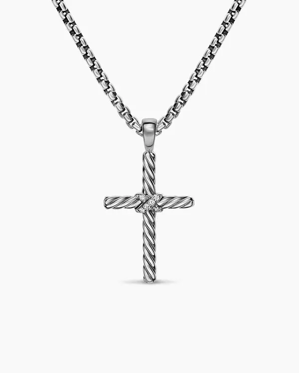 David Yurman Petite X Cross Necklace In Sterling Silver With Diamonds - Diamond