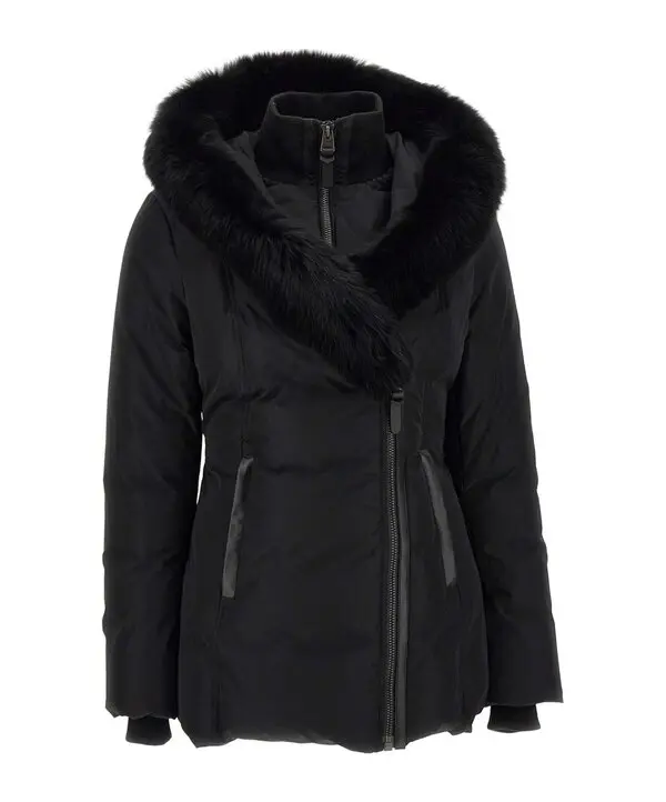 Mackage Fur-trimmed Hooded Short Zip Puffer Jacket - Black