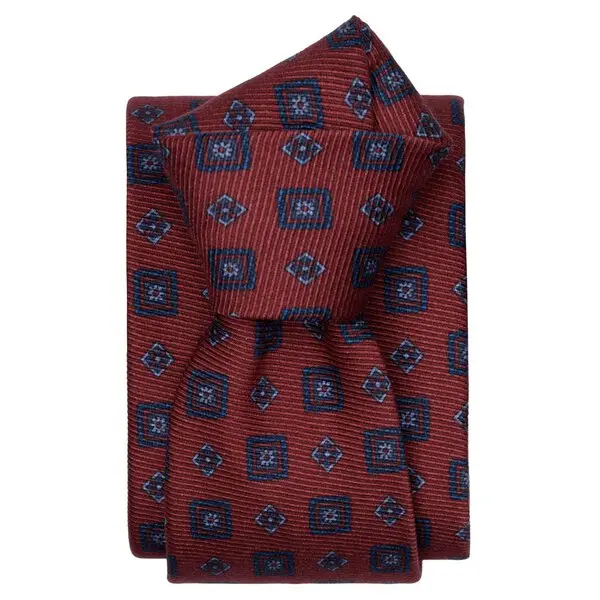 ELIZABETTA MADE IN ITALY Bertone Printed Madder Silk Tie- Dark - Red