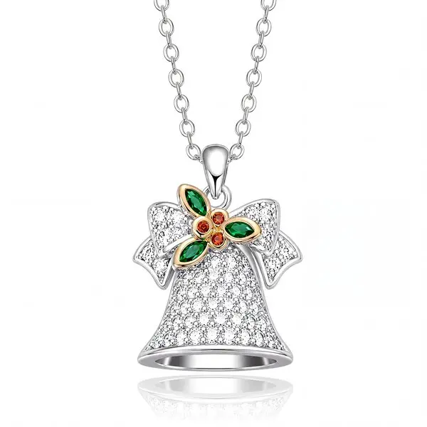 GENEVIVE Two-tone With Colored Cubic Zirconia Jingle Bell Shaped Christmas Pendant Necklace - Silver
