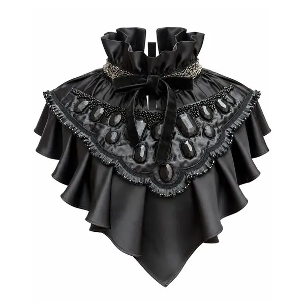 JULIA ALLERT Embellished Satin Cape Collar - Black