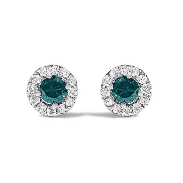HAUS OF BRILLIANCE 925 Sterling Silver 1/2 Cttw Diamond Halo Stud Earring - Blue